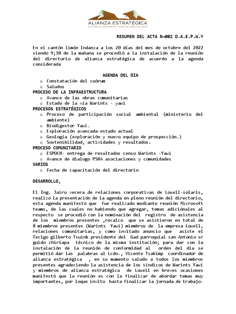 Resumen Del Acta N | PDF