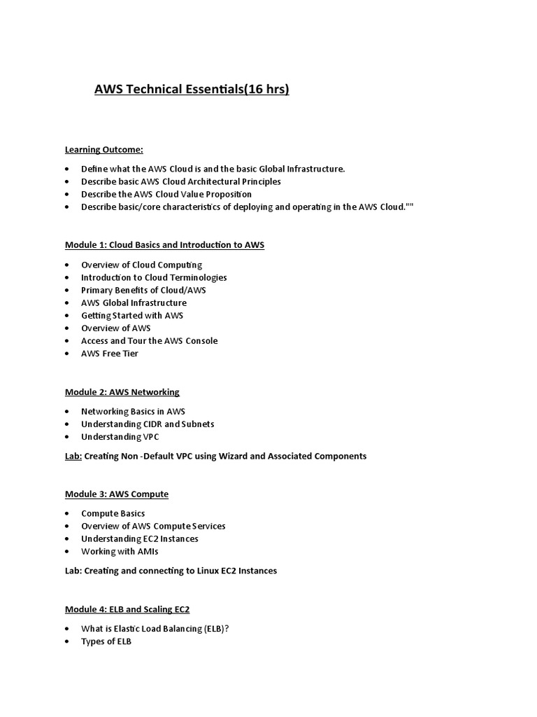AWS Technical Essentials TOC | PDF