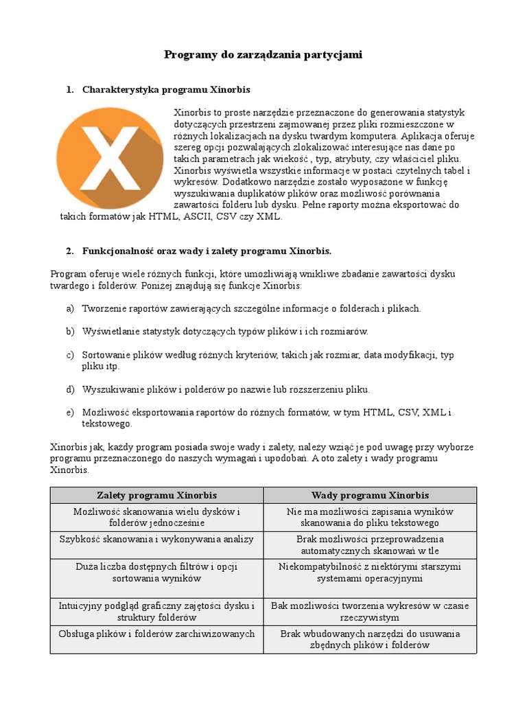 Programy Do Zarządzania Partycjami: 1. Charakterystyka Programu Xinorbis | PDF