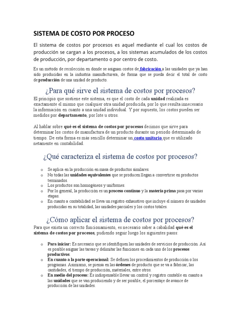 Sistema de Costo Por Proceso | Descargar gratis PDF | Contabilidad | Diseño