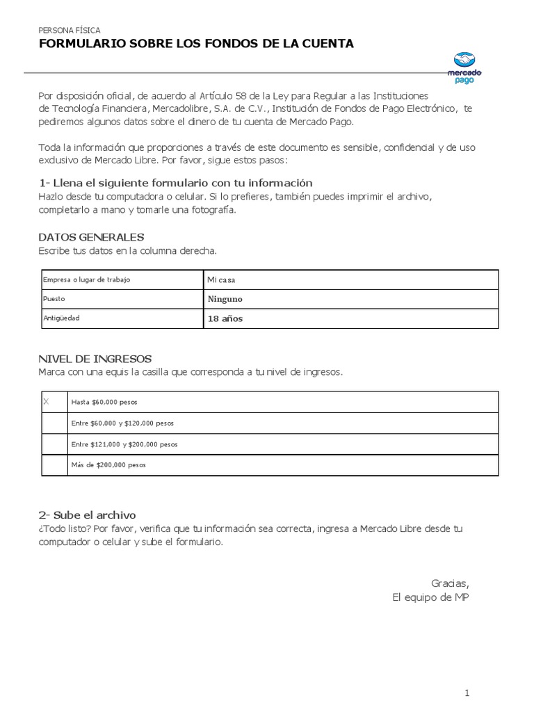 Formulario de Mercado Pago | PDF