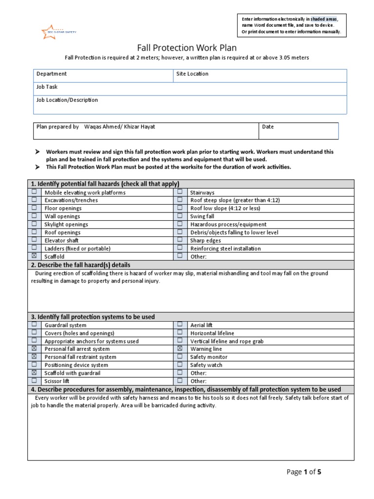 2.25 - Fall Protection Plan | PDF | Scaffolding | Manufactured Goods