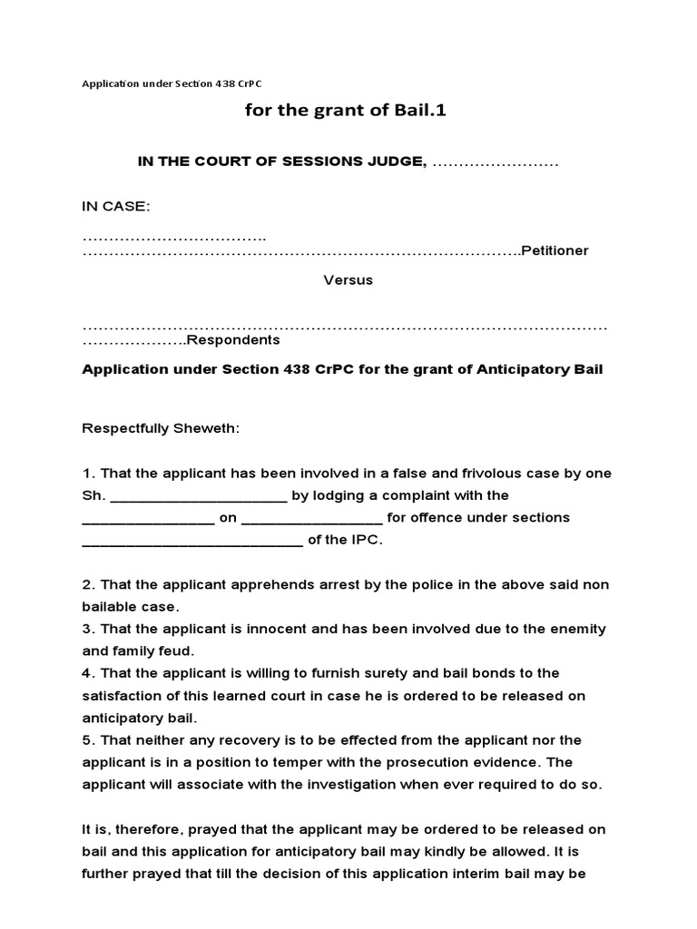 Application Under Section 438 CRPC For The Grant of Bail.1 8h | PDF | Bail | Affidavit