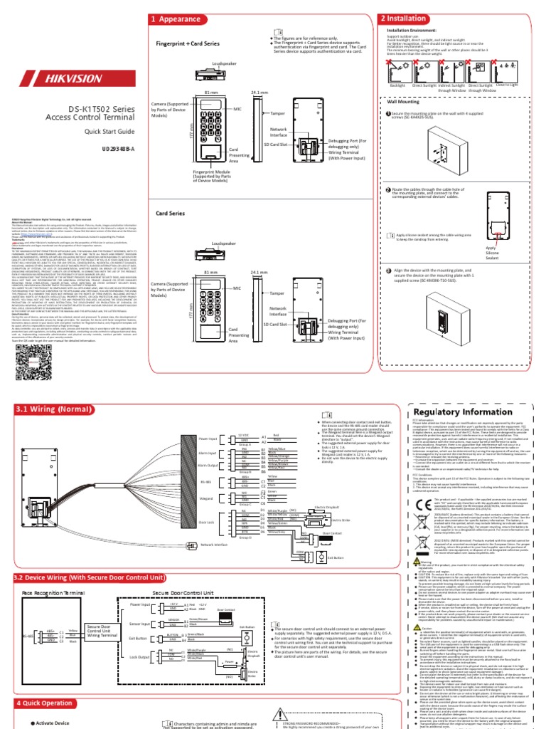 UD29348B A - Baseline - DS K1T502 Series Access Control Terminal - Quick Start Guide - V1.0 ...