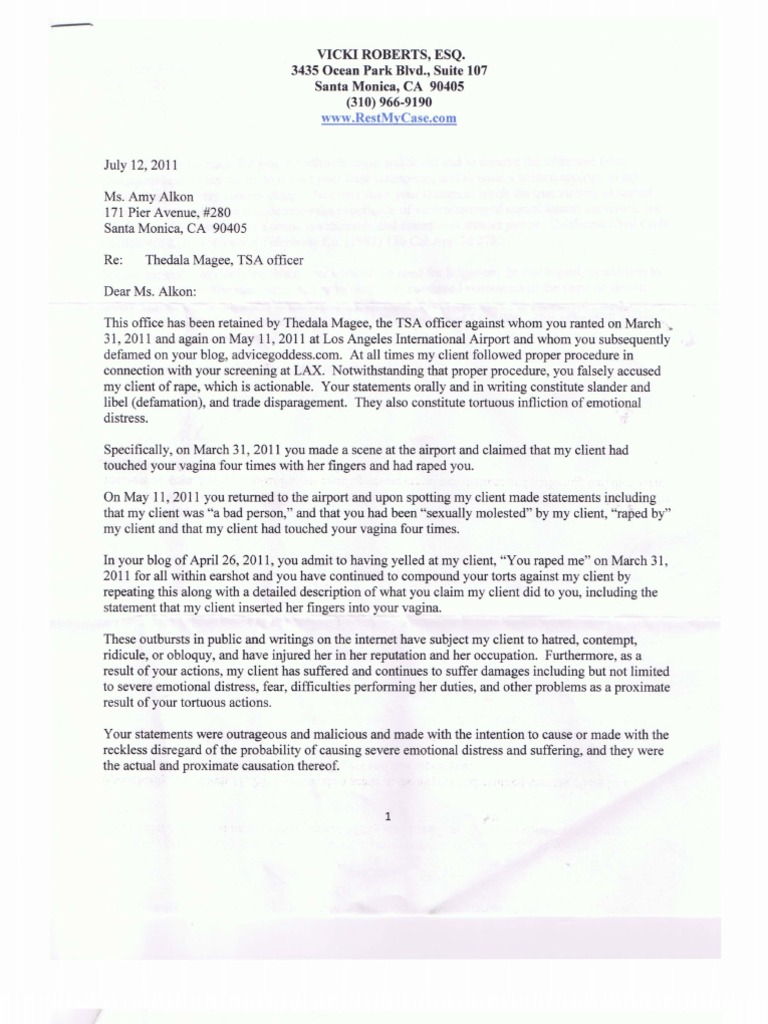 Demand Letter for Defamation and Distress | PDF | Defamation | Assault