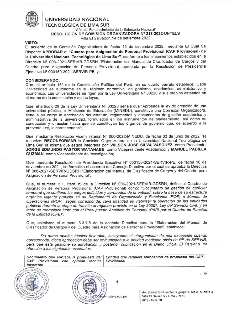 RCO #2018-2022 CAP PROVISIONAL-OPINION FAVORABLE SERVIR - Compressed | PDF