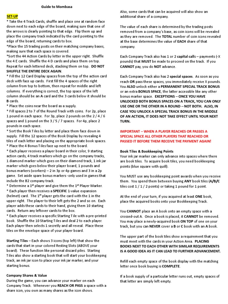 Mombasa Game Aid - 4 Pages v1.01 | PDF | Playing Cards