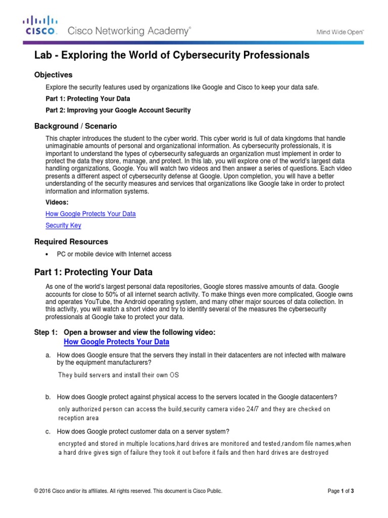 1.5.3.4 Lab - Exploring The World of Cybersecurity Professionals | PDF ...