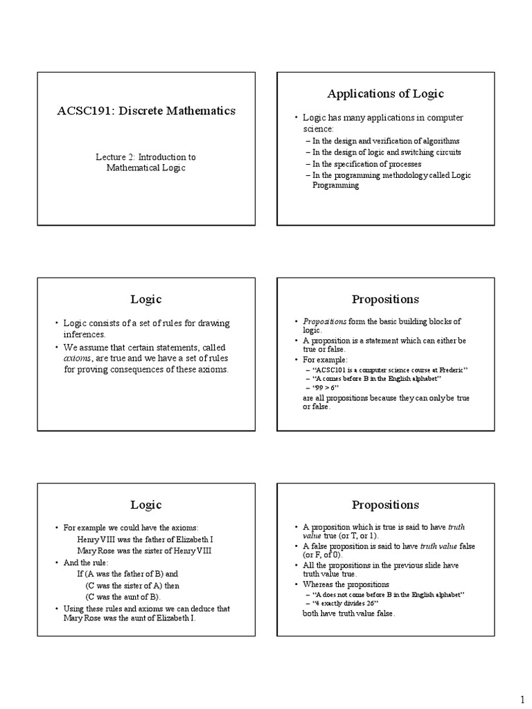 Acsc191 Lecture 02 6p Introduction To Mathematical Logic Pdf If And Only If Theorem