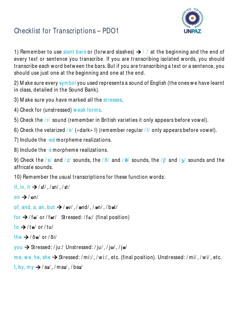 Checklist For Transcriptions PDO1 | PDF