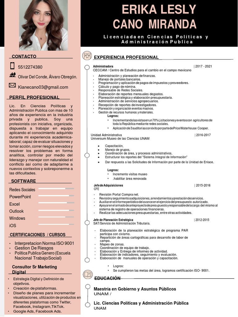 CV Erika Lesly Cano 2022-GG | PDF | Planificación | Administración Pública