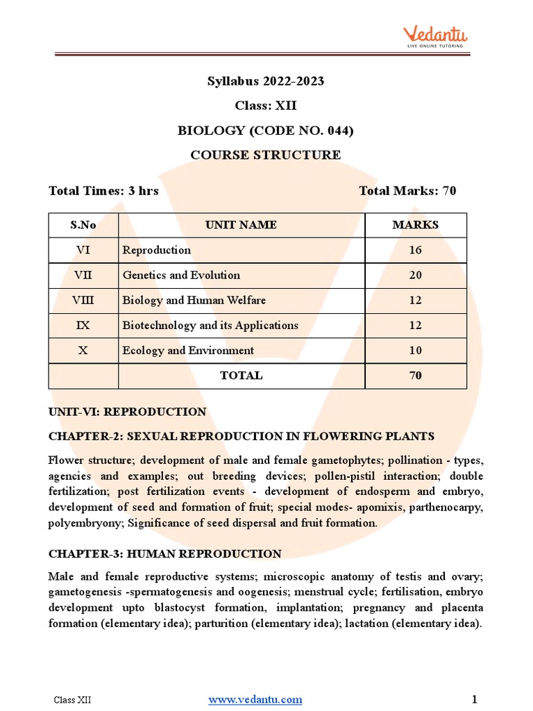 Class XII Biology Syllabus and Practical Evaluation Scheme | PDF ...