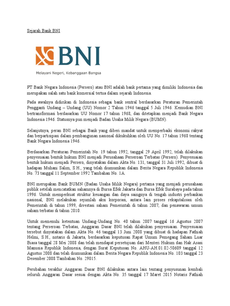 Sejarah Bni | PDF