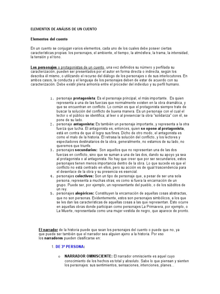 Análisis de Elementos del Cuento | PDF | Narración | Cuentos