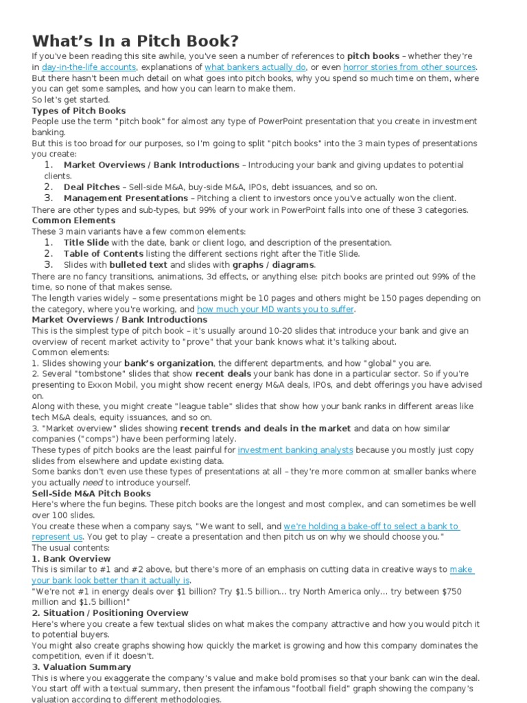 What Is A Pitch Book | PDF | Mergers And Acquisitions | Valuation (Finance)