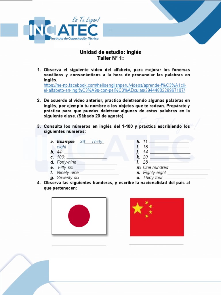 Taller #1.S Alfabeto, Nacionalidades y Números. | PDF