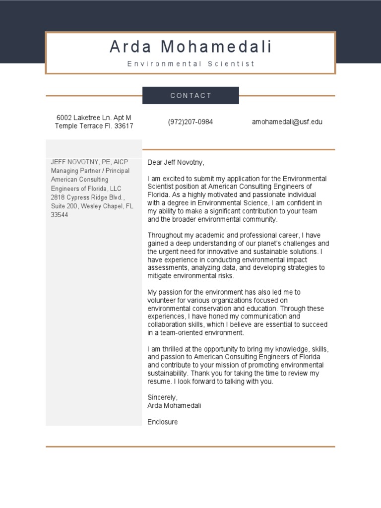 Arda Mohamedali-Cover Letter-American Consulting Engineers of Florida | PDF