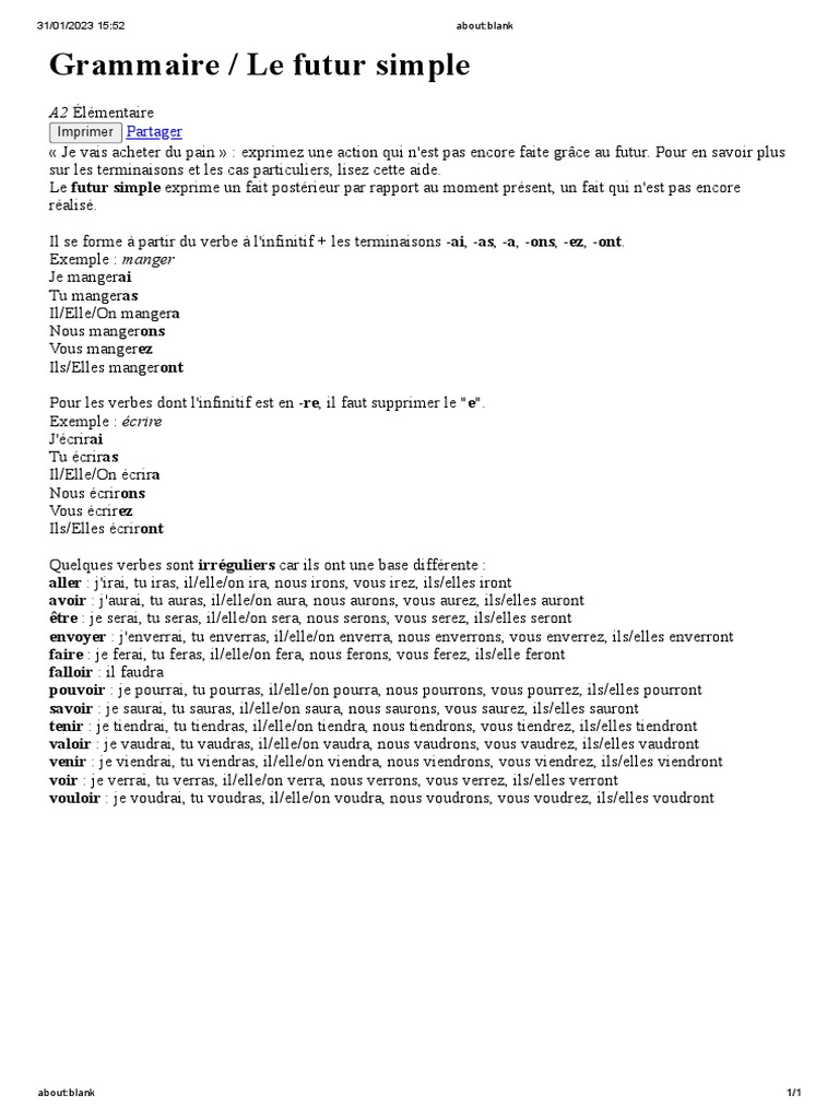 02 - Les Verbes Irréguliers Au Futur Simple | PDF | Sémantique ...