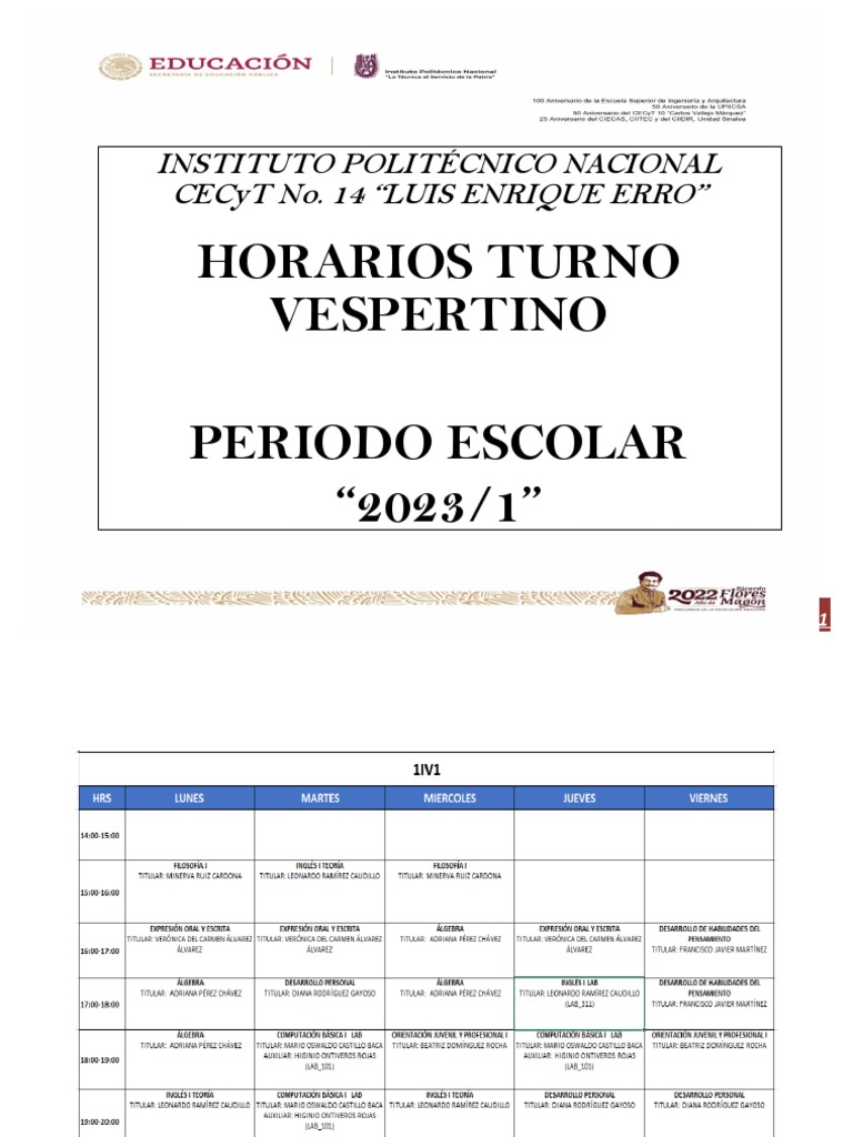 Horarios Por Grupo Turno Vespertino 2023-1 - Version 3 | PDF