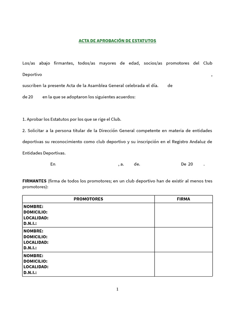 Modelo Acta Aprobación Estatutos | PDF | Derecho