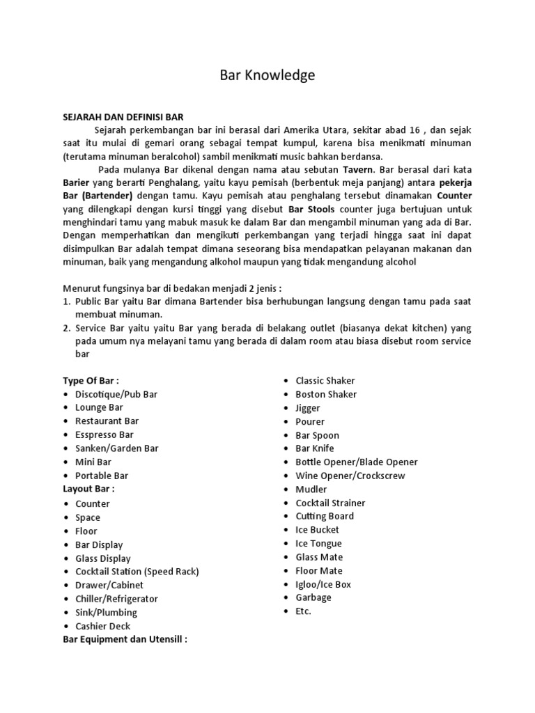 Basic Bar Knowledge | PDF