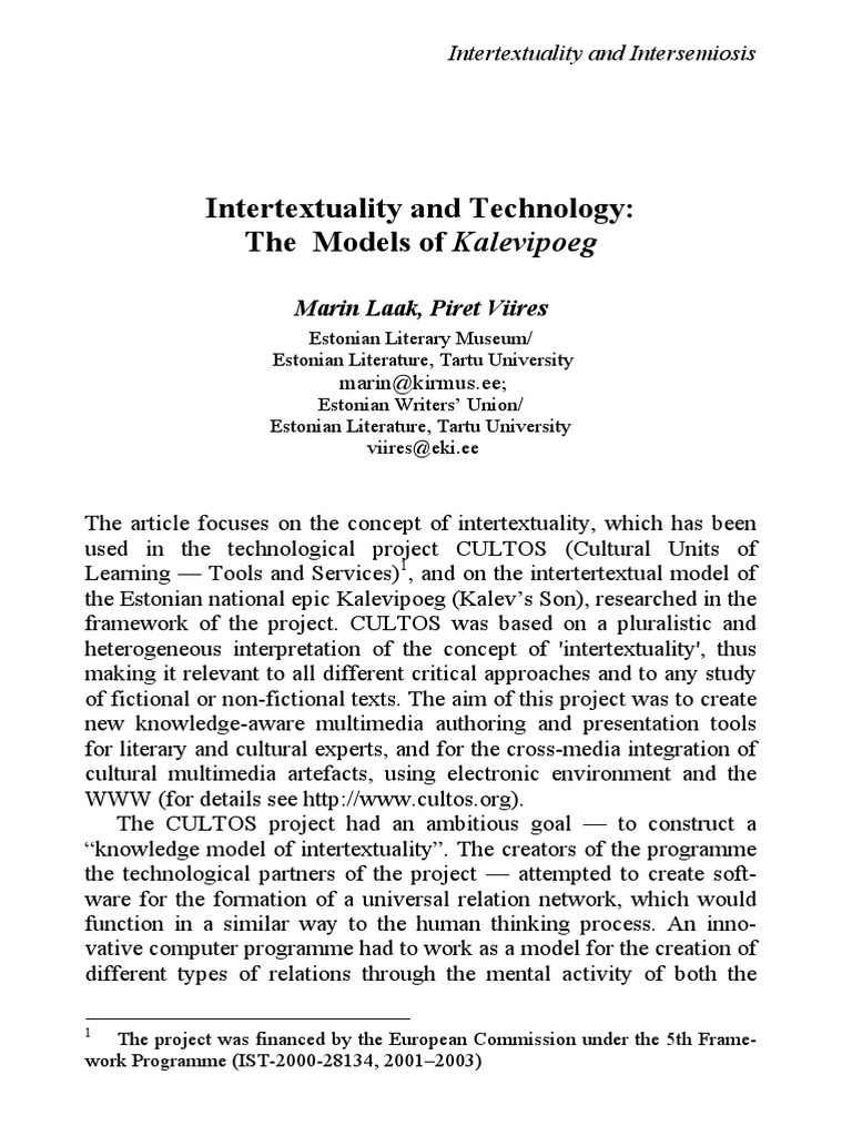 Intertextuality and Technology The Model | PDF | Epic Poetry ...