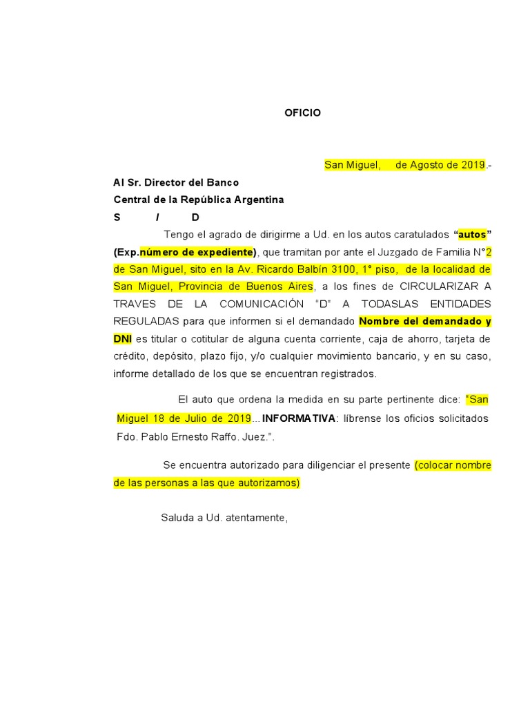 OFICIO Al BCRA | PDF