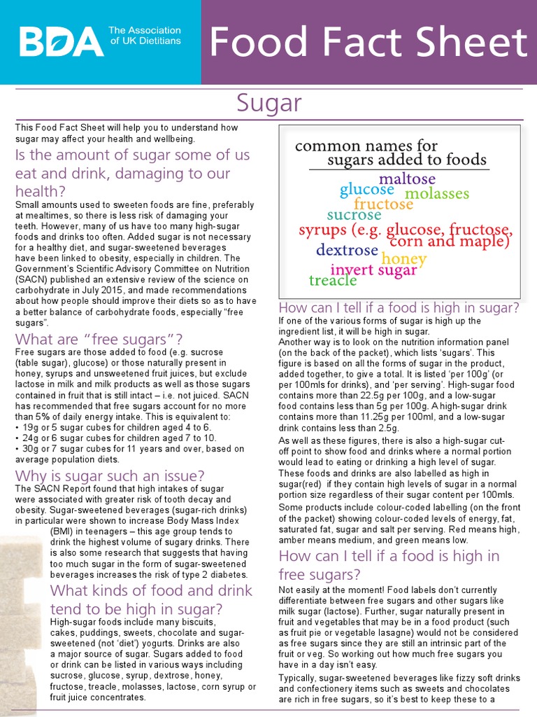 Sugar Food Fact Sheet | PDF | Sugar | Diet & Nutrition