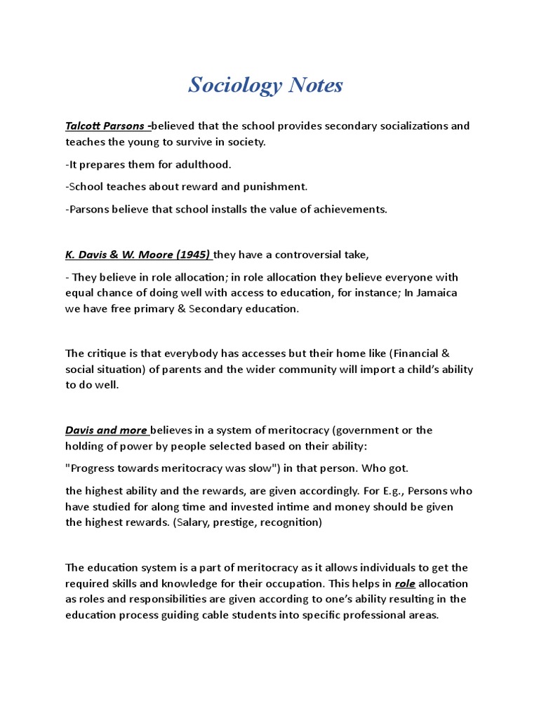 Sociology Notes | Download Free PDF | Meritocracy | Sociology