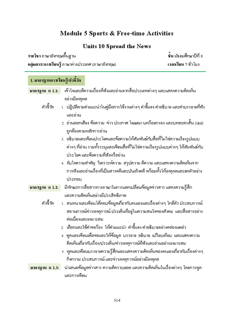 Module 5 Sports & Free-Time Activities: Units 10 Spread The News | PDF