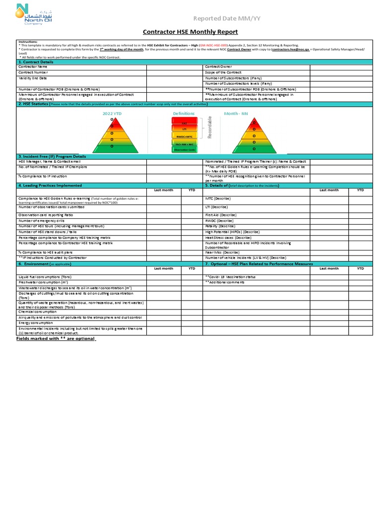 Contractor HSE Monthly Report - 2022 | PDF | Injury | Occupational Safety And Health
