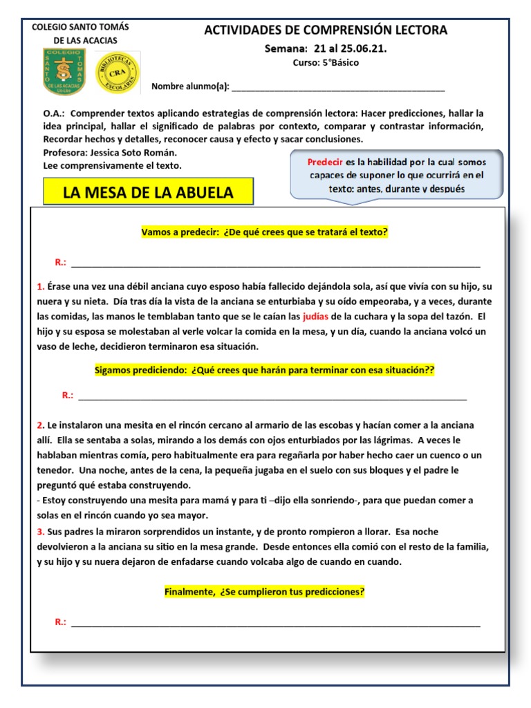 5°básico - R-La Abuela-17 | PDF | Comprensión lectora