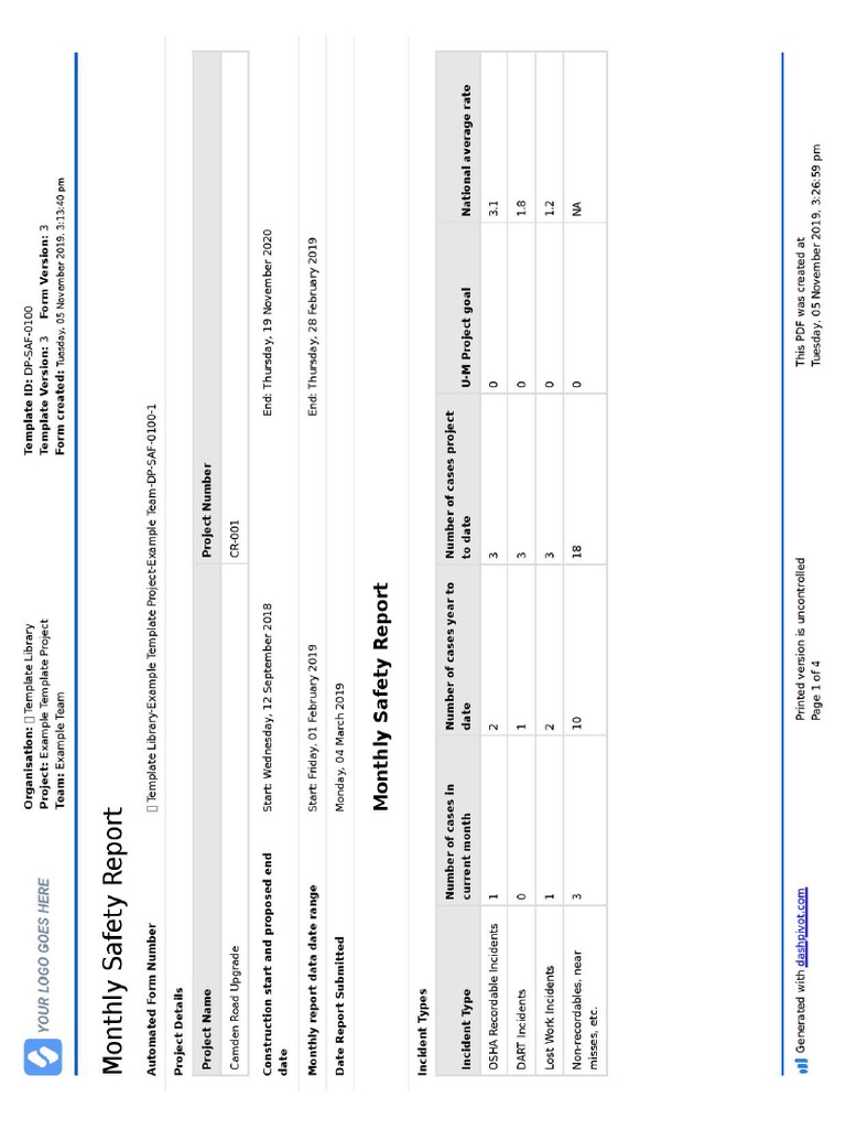 Template Project Monthly Safety Report | PDF