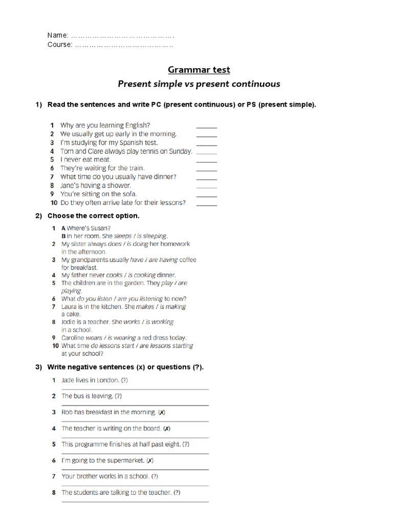 Mini Test - Present Simple Vs Continuous | PDF