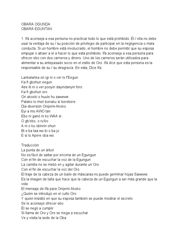 Significado de Obara Ogunda en Ifá | PDF | Santeria