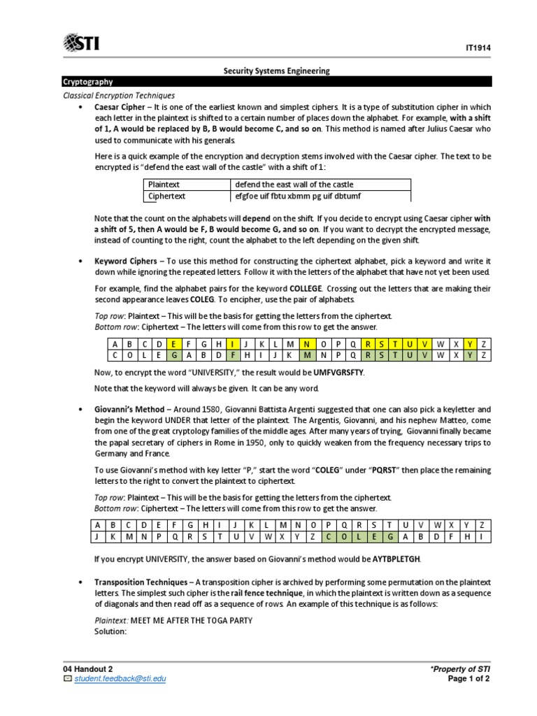 Cryptography: Student - Feedback@sti - Edu | PDF | Cipher | Encryption