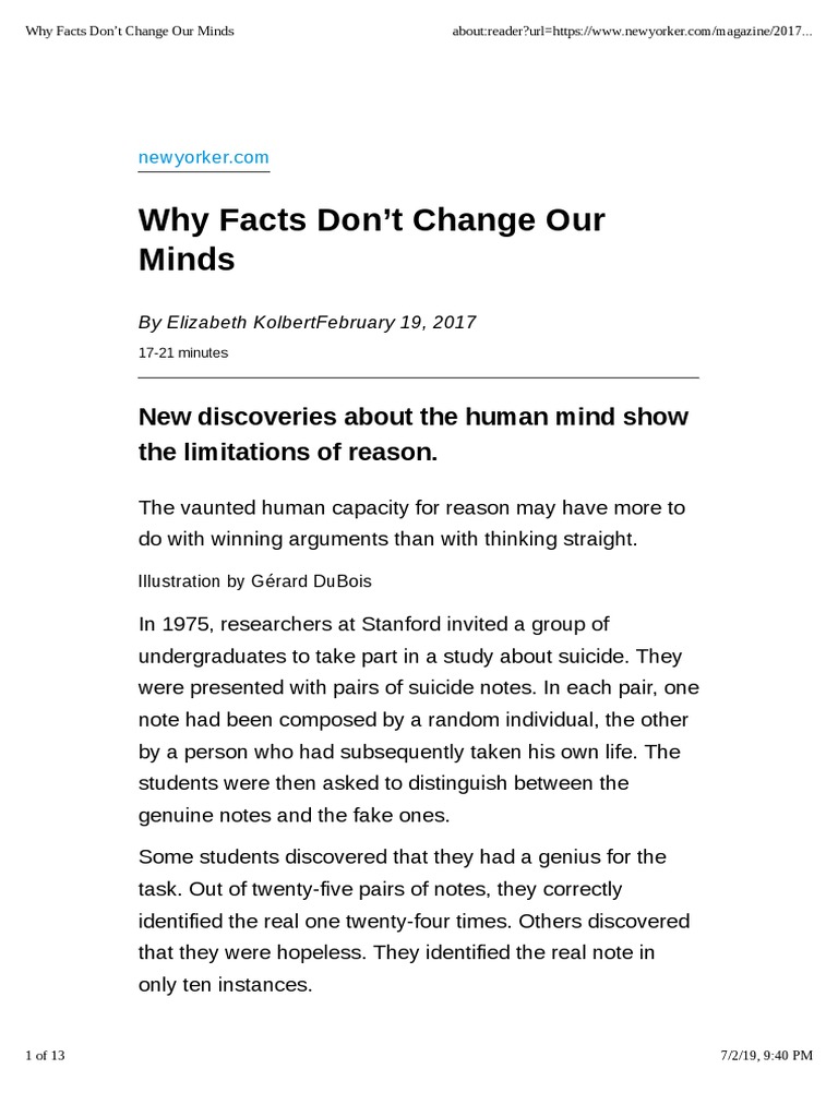 Why Facts Fail to Change Minds | PDF | Reason | Mind