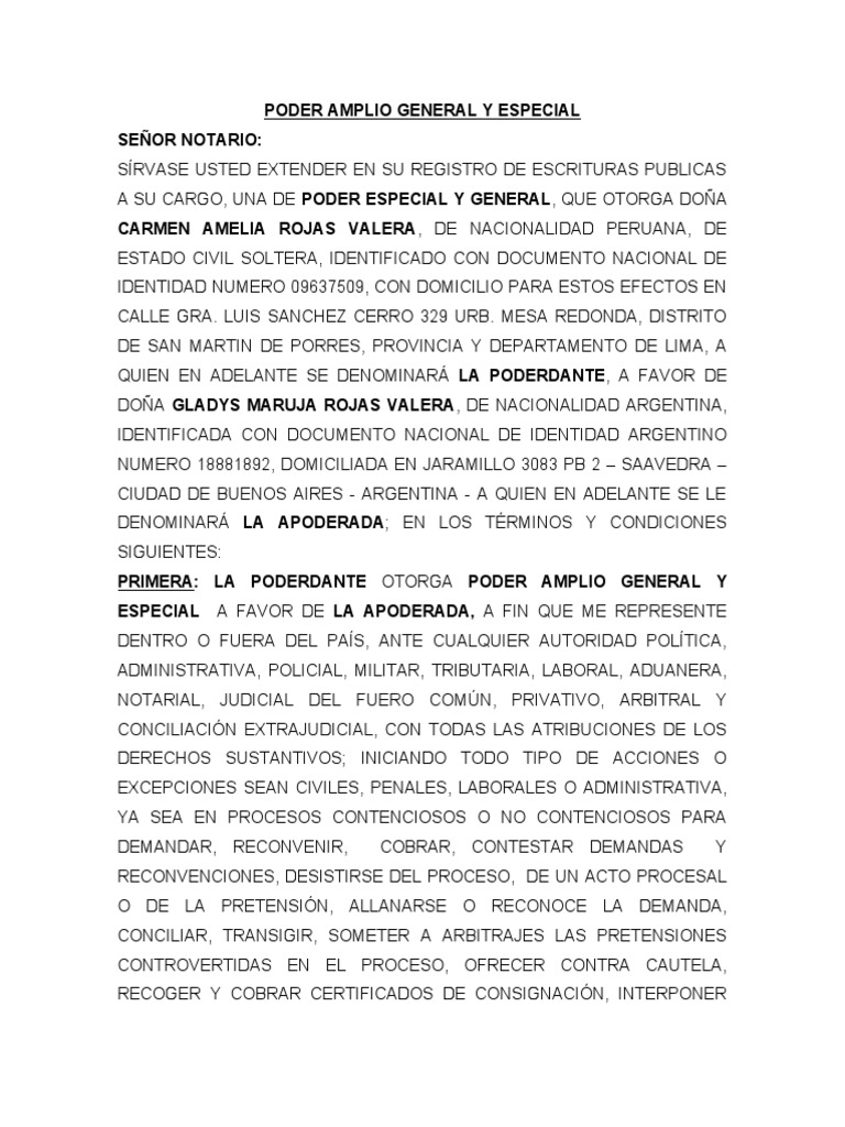 Poder Amplio General Y Especial Señor Notario | PDF | Justicia | Crimen ...