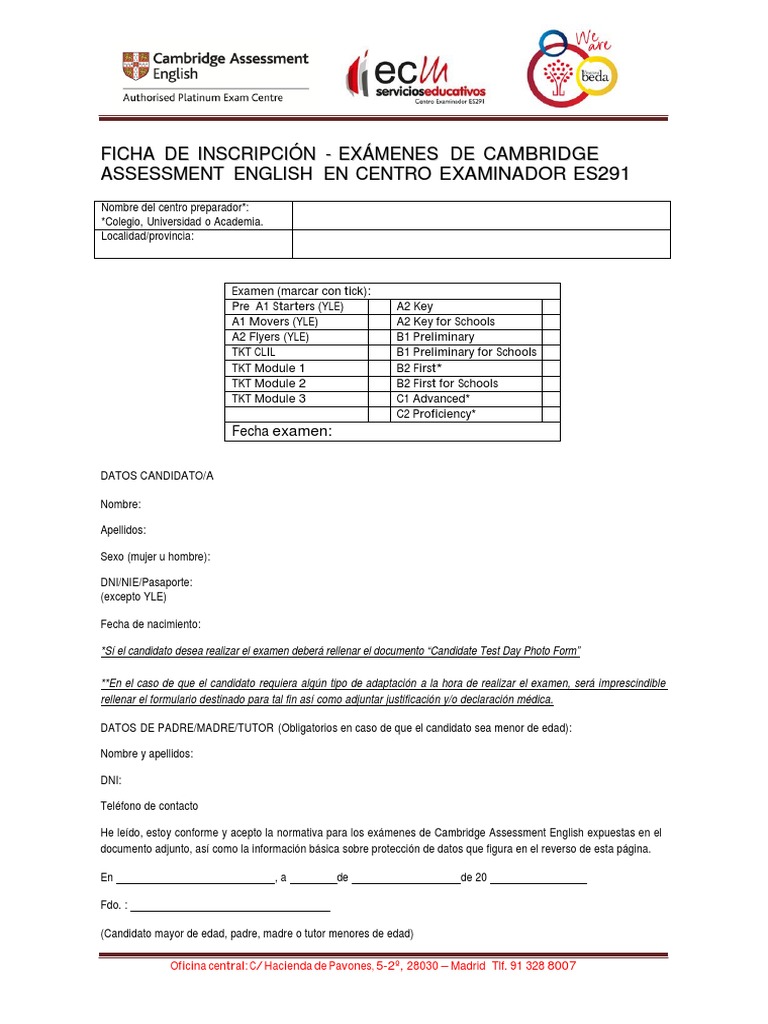 Inscripción Exámenes Cambridge en Madrid | PDF
