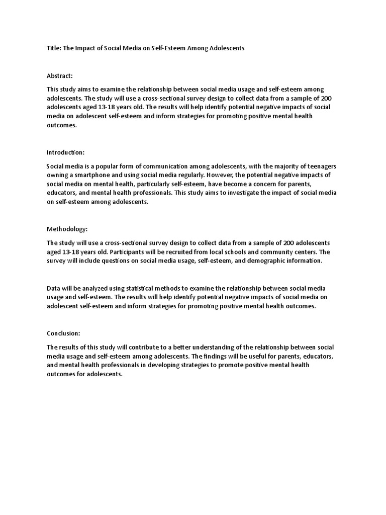 The Impact of Social Media On Self-Esteem Among Adolescents | PDF