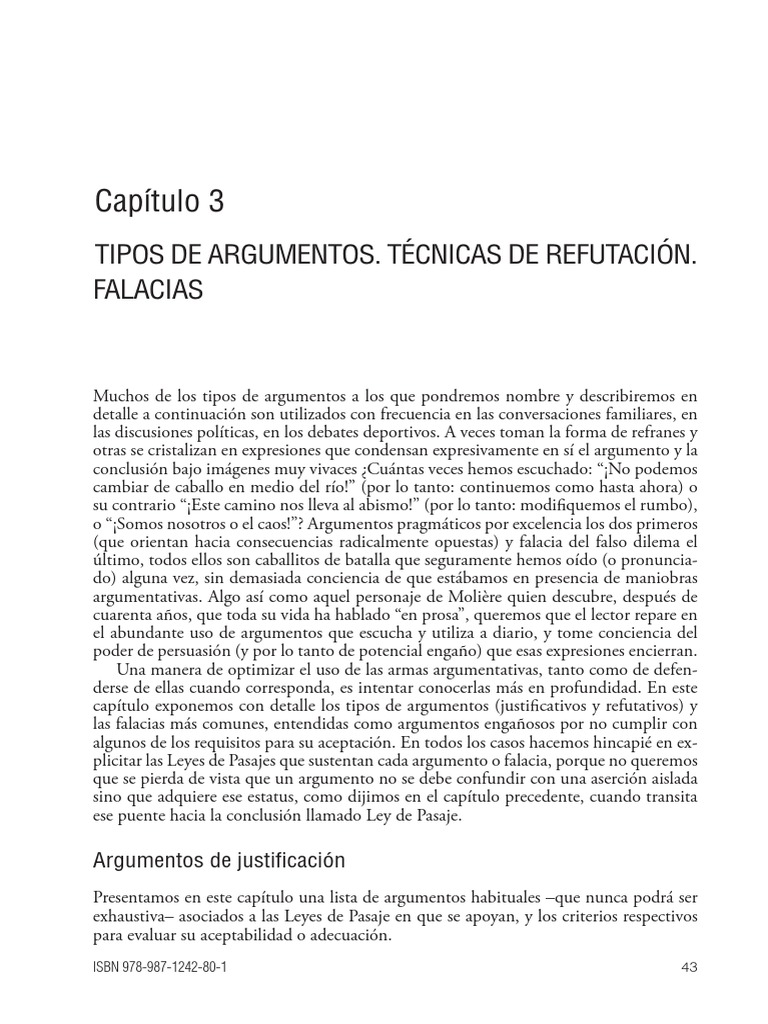 Capítulo 3: Tipos de Argumentos. Técnicas de Refutación. Falacias | PDF