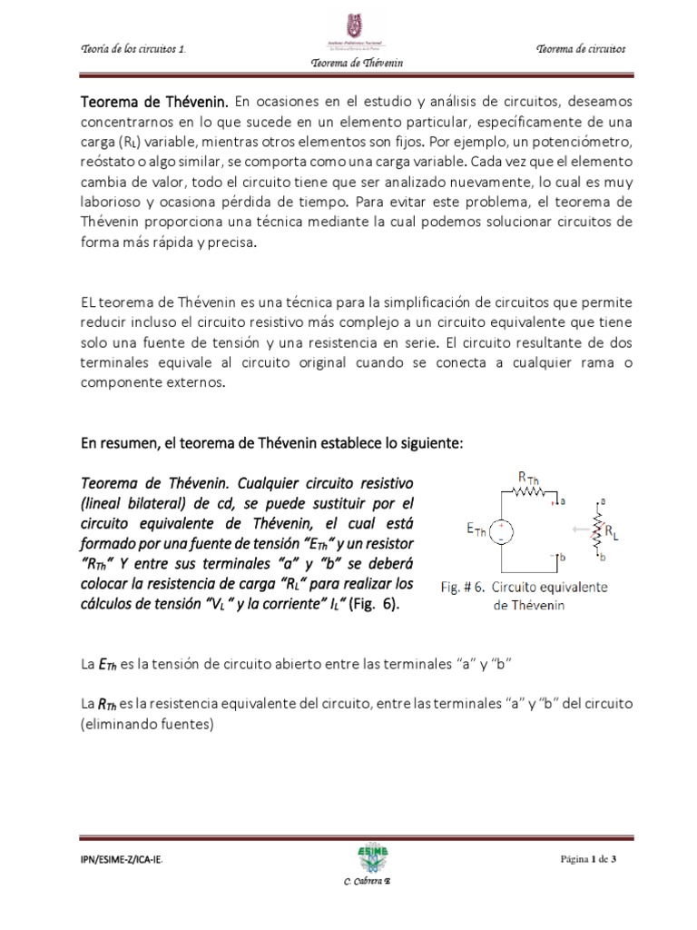 Teorema THEVENIN | PDF | Red eléctrica | Análisis de red (circuitos ...