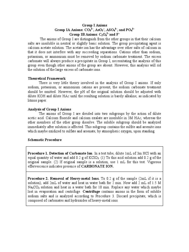 Group I Anion Analysis Procedures | PDF | Precipitation (Chemistry ...