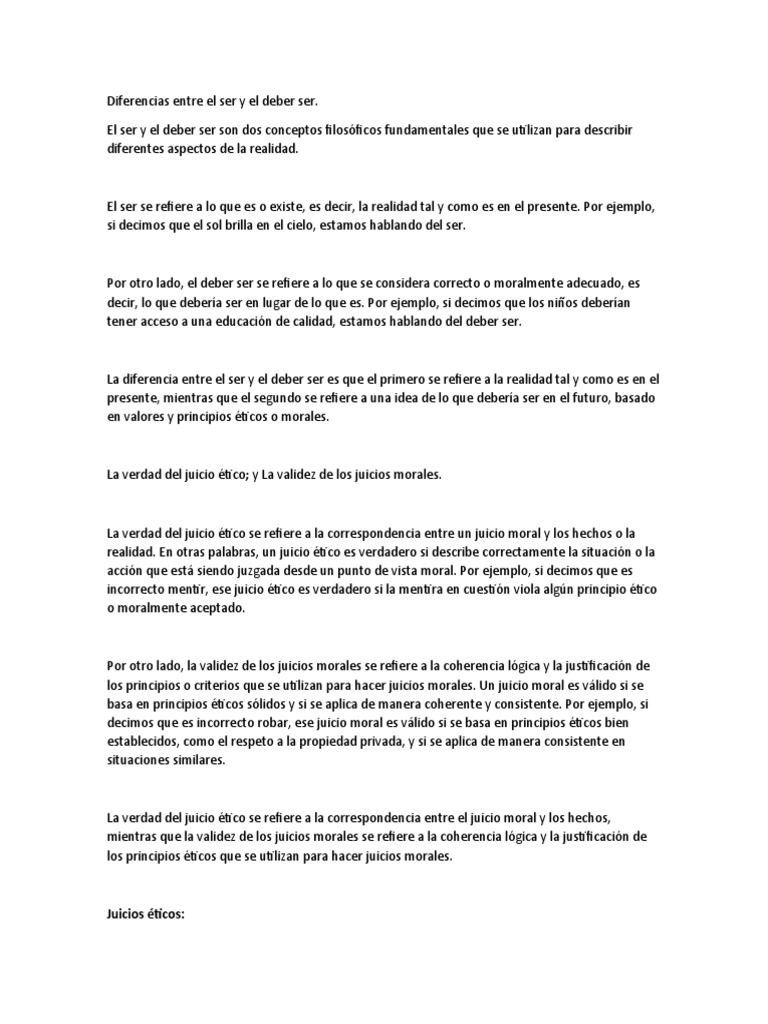 Ser vs. Deber Ser: Conceptos y Juicios | PDF | Verdad | Moralidad