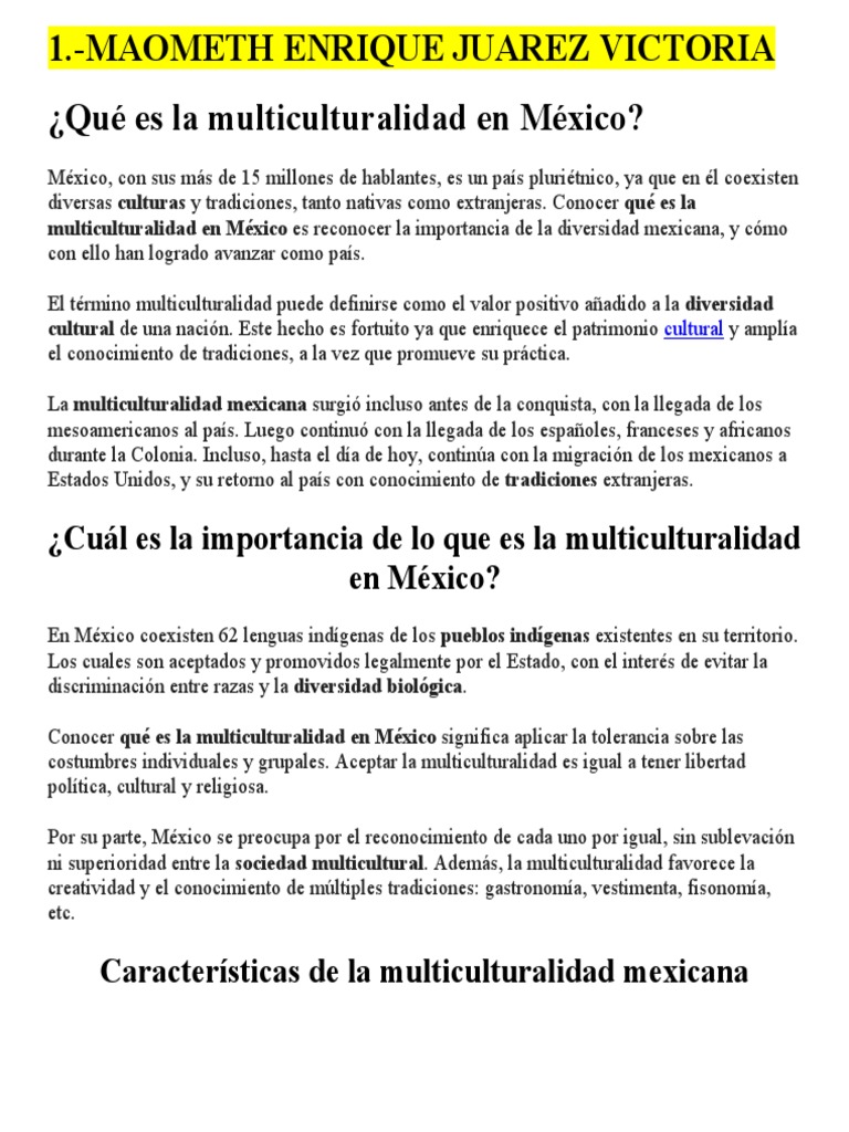 Multiculturalidad en México | PDF | Multiculturalismo | México