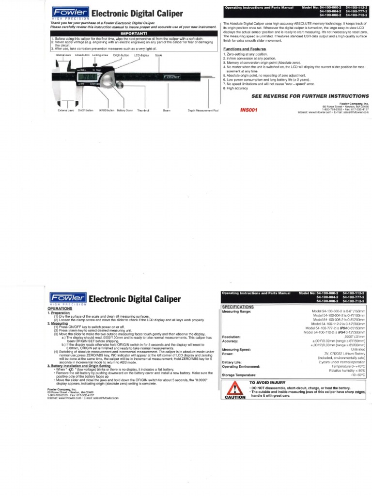 Fowler Economy Digital Caliper 54 100 Series | PDF