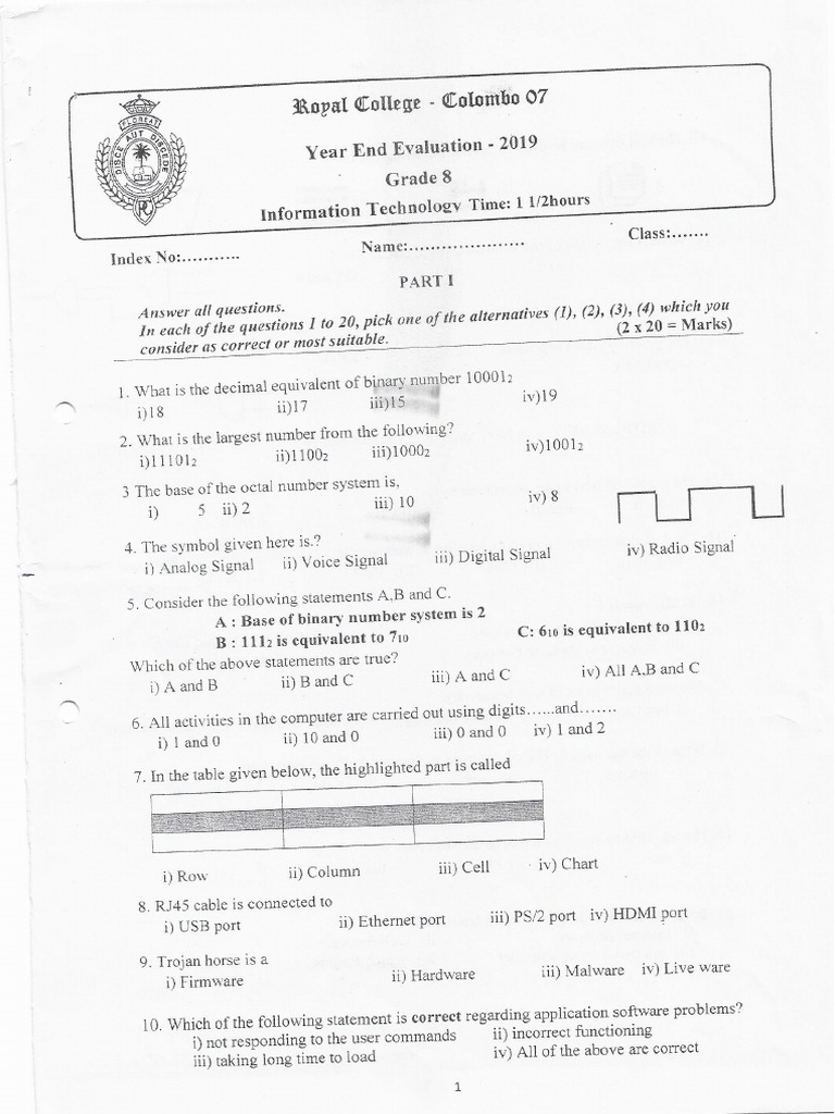 Royal College Grade 08 ICT Third Term Paper English Medium | PDF