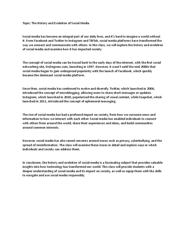 The History And Evolution Of Social Media Pdf