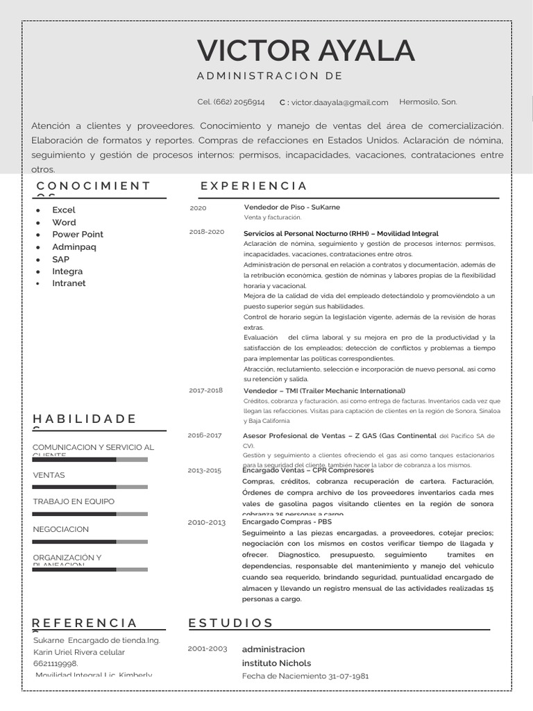 CV Victor Ayala | PDF | Economias | Negocios económicos