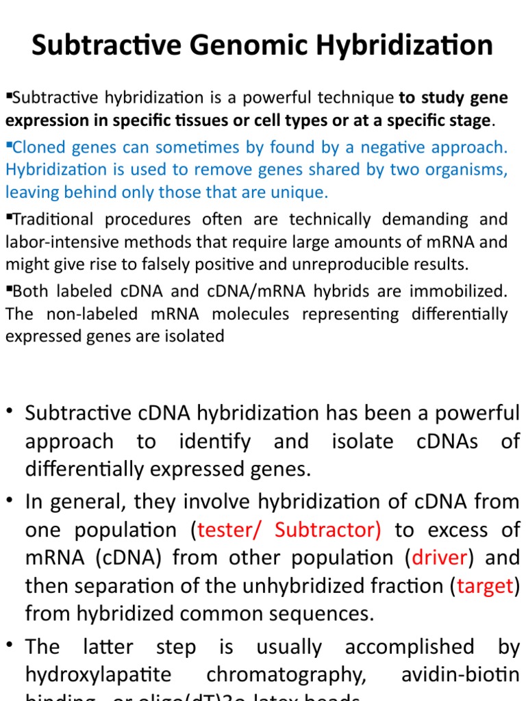 Subtractive Genomic Hybridization | PDF | Complementary Dna | Molecular Cloning